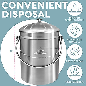 EPICA Stainless Steel Compost Bin 1.3 Gallon-Includes Charcoal Filter