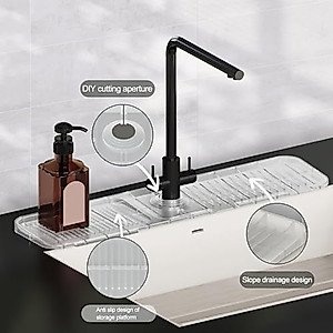 Grebest Household Faucet Draining Mat Faucet Draining Mat Non-slip Silicone Quick Drying Foldable Bathroom Kitchen Sink Splash Guard Soft Faucet Draining Mat Transparent XL