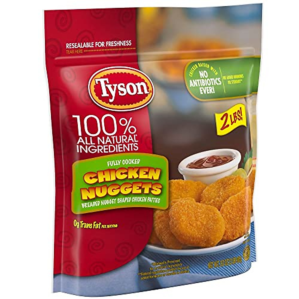 Tyson Fully Cooked Breaded Nugget Shaped Chicken Patty, 2 Pound -- 12 per case.