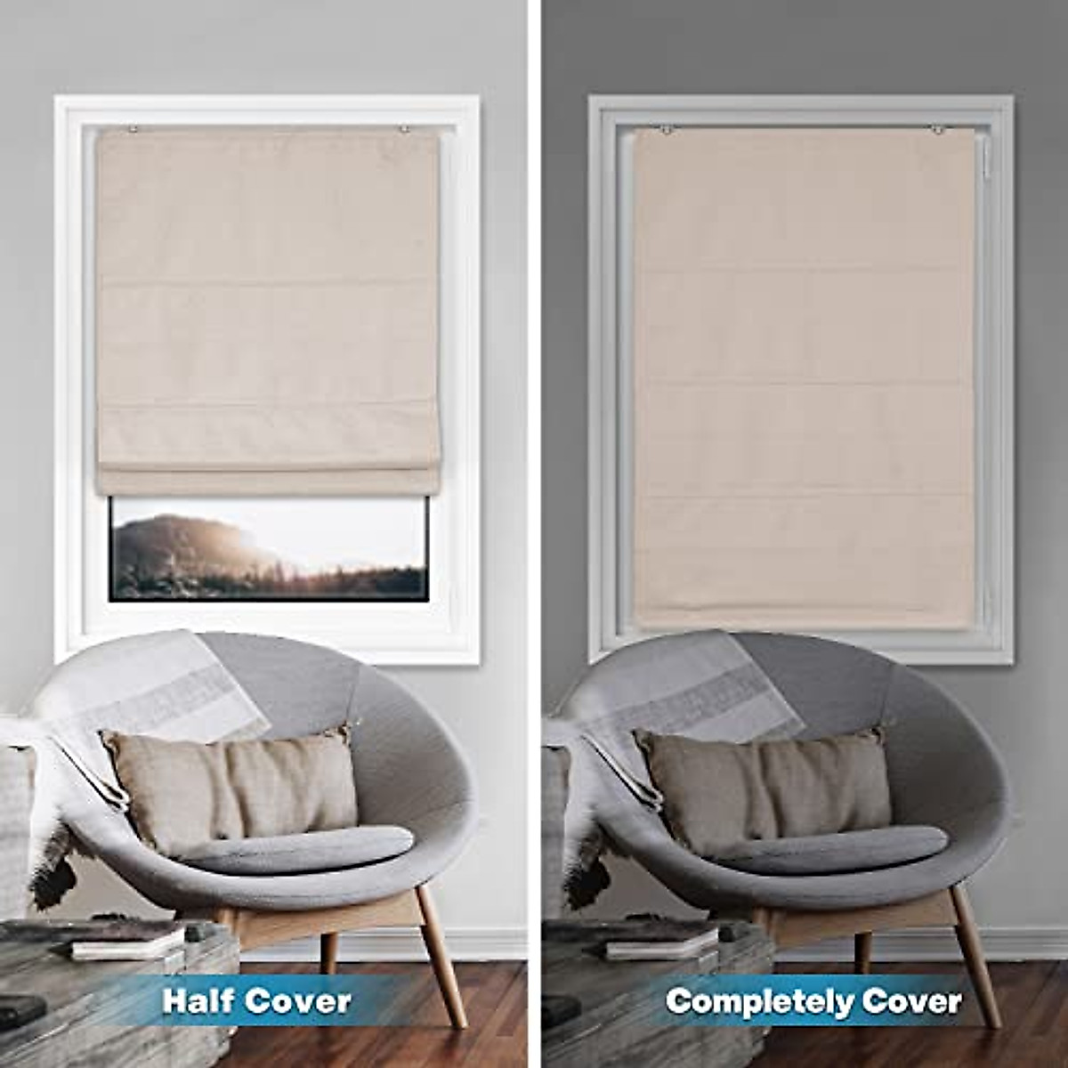 Matinss Cordless Roman Shades,23" x 64"Beige,Premium Blackout Roman Shades, Detachable,Energy Efficient, Heat Resistance Polyester Material, for Bedroom, Living Room