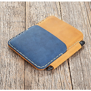 Leather case for Microsoft Surface Duo 2 / Duo. with Pen holder and card pocket (blue - brown, for Surface Duo 2 with Pen CASE)