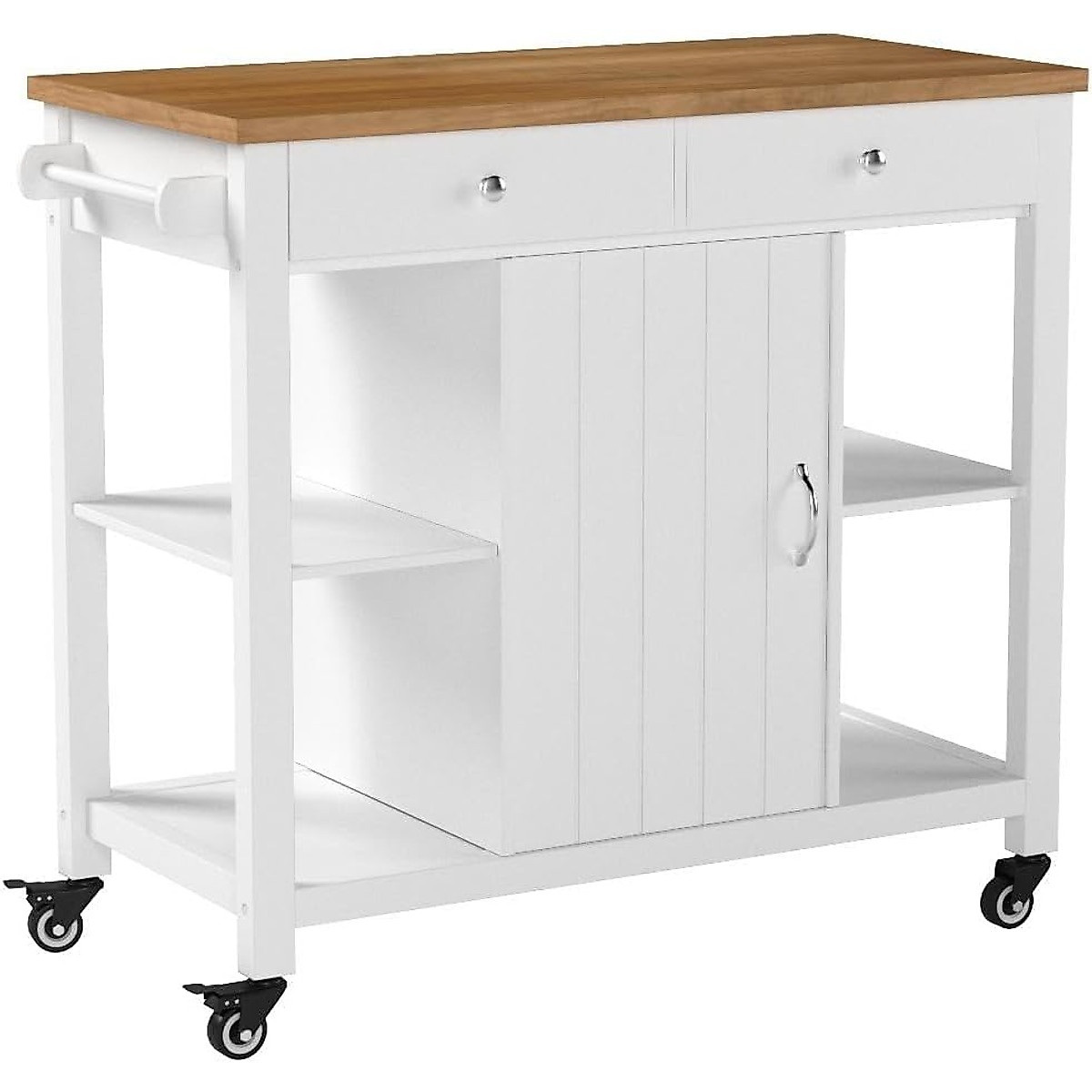 ChooChoo Kitchen Cart on Wheels with Wood Top, Utility Wood Kitchen Islands with Storage and Drawers, Easy Assembly - White