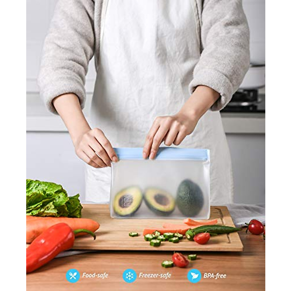 Gridlabs Reusable Storage Bags | Premium Set of 10 Bags | Perfect Food Bags for Lunch Sandwich and Kids Snacks | Leakproof Extra Thick Food Safe Material – Freezer Safe