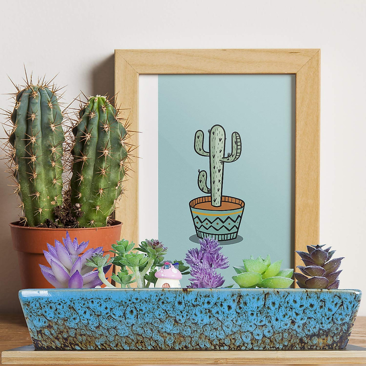 ARTKETTY Succulent Pots - Large Succulent Planters Pots with Drainage Tray, 1 Rectangle Flower Pot + 1 Round Bonsai Pot