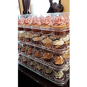 Decony 24 Compartment cupcake containers plastic disposable Cupcake Boxes muffin carrier - Great for high topping - 5 pc. - 24 slot each - Plus White standard size baking cups.