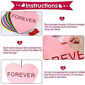 Tatuo 24 Pieces Valentine's Day Conversation Heart Felt Garland Heart Shaped Hanging Garland Yard Sign Outdoor Lawn Decoration with Red Ribbon for Valentine's Day Wedding Parties Decorations