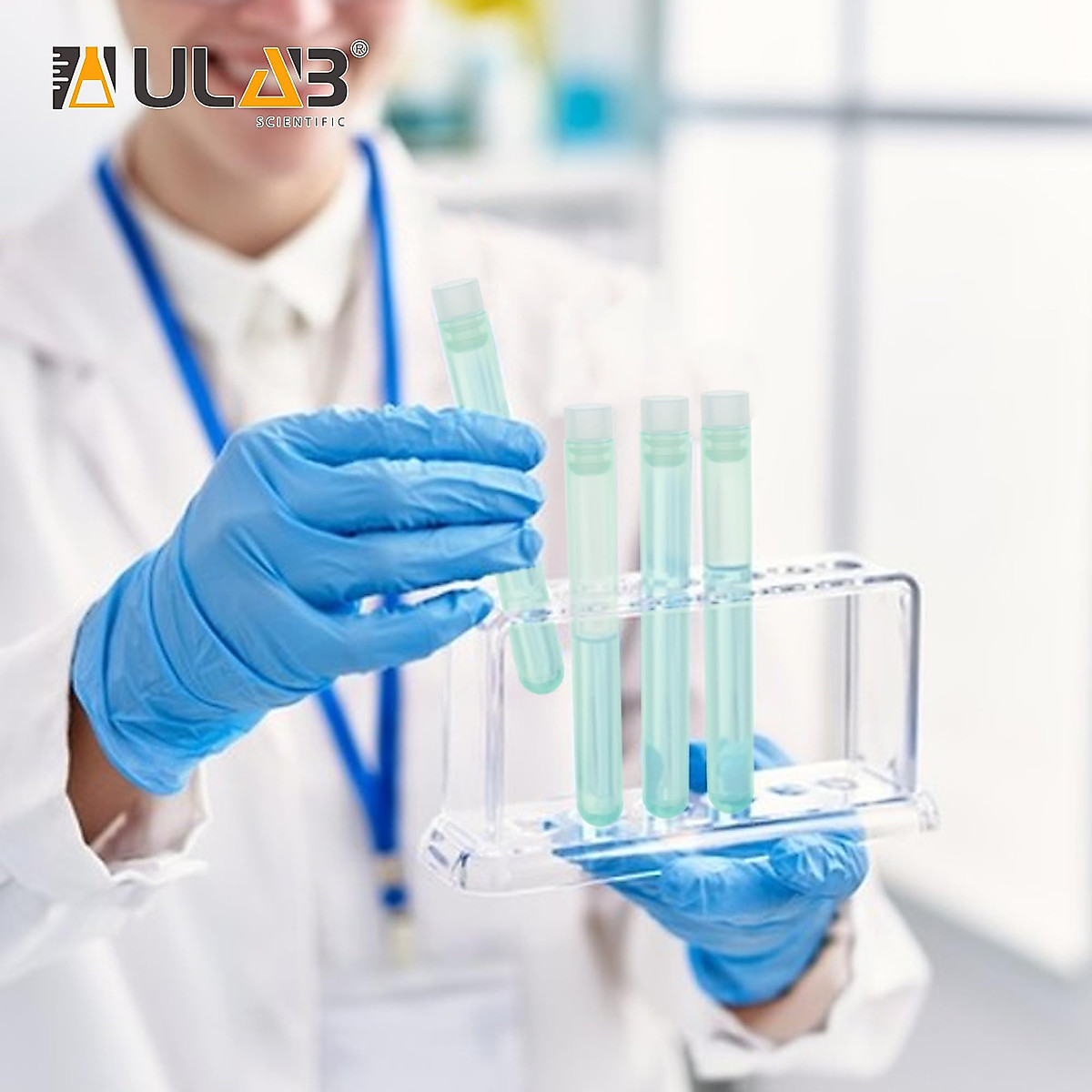 ULAB Plastic Test Tubes with Flange Stoppers, 50pcs of Dia.16x125mm Macaroon Party Tubes Shot Glasses, Green Color, 50pcs PE Flange Stoppers, Dia.16mm, Nature Color, UTT1017