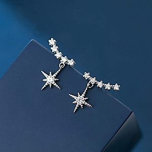 SLUYNZ Sparkling Star Drop Earrings for Women Sterling Silver Star Wrap Earrings Studs