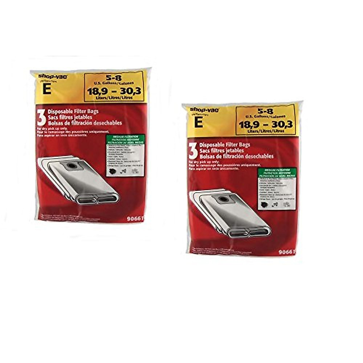 geniune Shop-Vac 90661, 906-61 9066100 Disposable Collection Bag for 5-8 Gallon Vacs 6 bags per pack