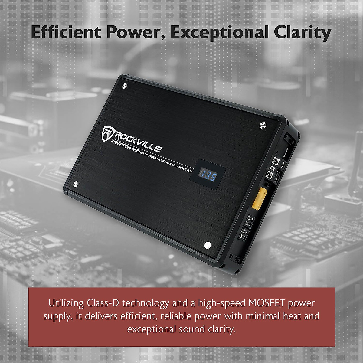 Rockville KRYPTON-M2 Mono Car Amplifier, 1 Ohm, 3000W, Class-D, EQ, Low Pass Filter, Dyno-Certified, Bass Remote, Perfect for Subwoofers and Car Audio