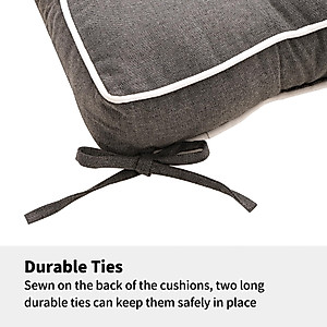 LebenLiebe Outdoor Chair Cushions Set of 2 Square Tufted Seat Cushions with Ties Thick Seat Chair Pads for Patio Furniture 19"x19",Medium Grey