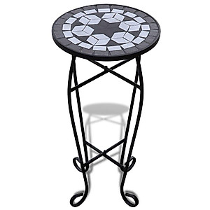 FAMIROSA Mosaic Side Table Plant Table Black White