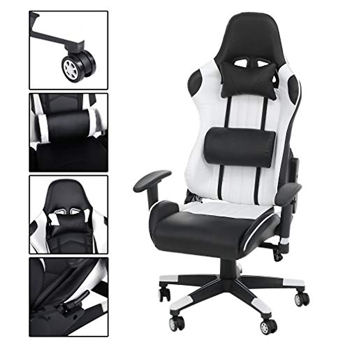 Devoko Gaming Chair Racing Style High Back Computer Chair with Adjustable Armrests Ergonomic Office Chair Executive Swivel Task Chair with Headrest and Lumbar Support (White)