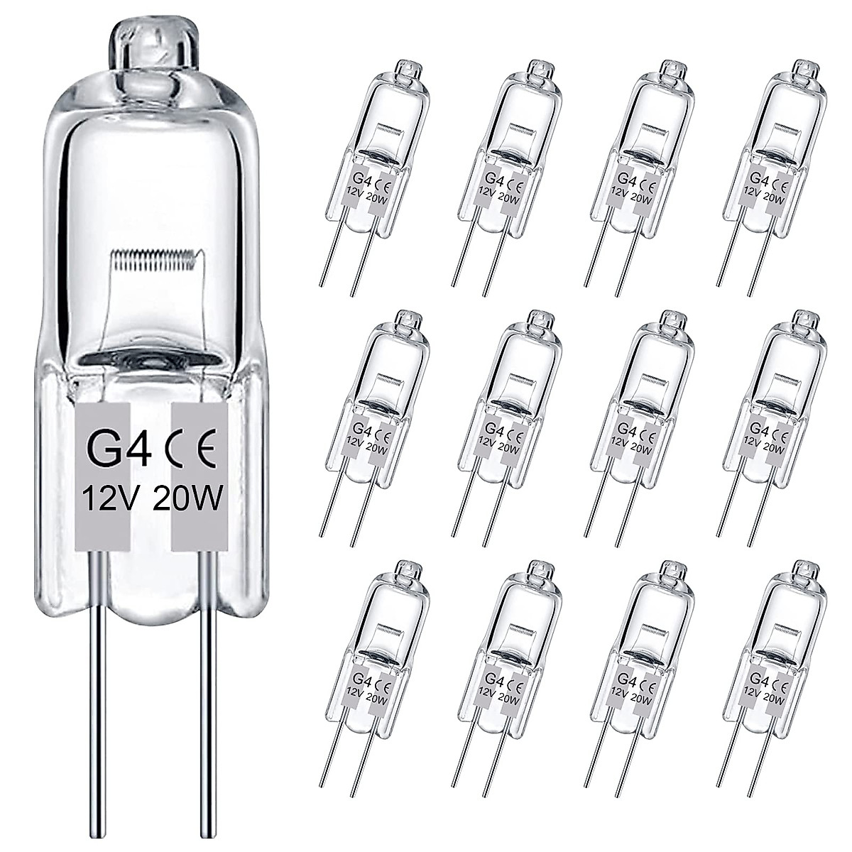 VITUNOV G4 Halogen Bulb 12V 20W, 12 Pack G4 Light Bulb Dimmable, T3 JC Type G4 Base Bi-Pin Bulb, for Under Cabinet Puck Light, Chandeliers, Landscape Lighting, Warm White 2700K