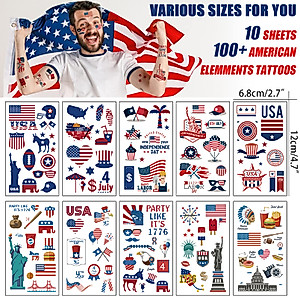 Fourth of July Temporary Tattoos Set Patriotic Decorations Stickers 10 sheets for Kids Adults, Red White and Blue American Flag USA Party Supplies 4th of July Memorial Independence Labor Day