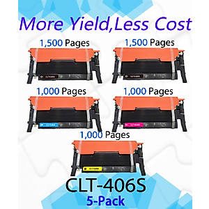EASY PRINT (5-Pack) Compatible CLT406S Toner Cartridge Replacement for CLT-K406S C406S M406S Y406S Used for Samsung CLX-3305FW CLX-3307FW SL-C460FW SL-C463FW CLP-365W 367W, (2X BK, 1x C, 1x M, 1x Y)