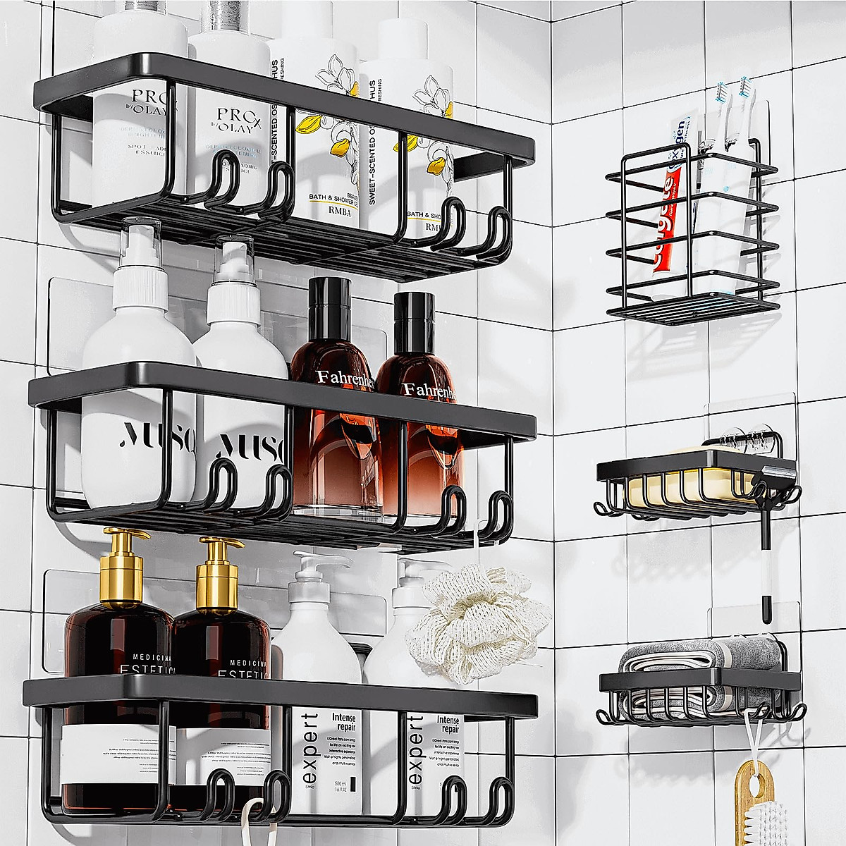 oyenbboi Shower Caddy, Shower Organizer [6-Pack], Adhesive Shower Shelves, Large Capacity Shower Rack, No Drilling Rustproof Bathroom Shower Organizer, Shower Shelf for Inside Shower