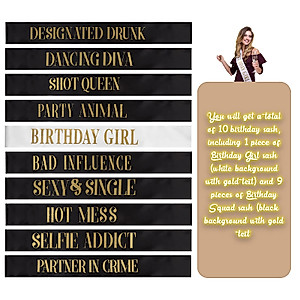 10 Pieces Birthday Sash for Women Birthday Party Supplies Happy Birthday Sash for Birthday Queen Sash Birthday Party Favors, 2 Colors(Black, White)