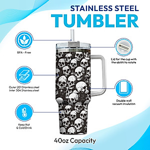 Hyturtle Personalized Gothic Skull Tumbler - Skeleton Lover Gift - Horror Lover Halloween Holiday Cup for Women Men - Custom Travel Coffee Tumbler 40oz With Lid and Straw
