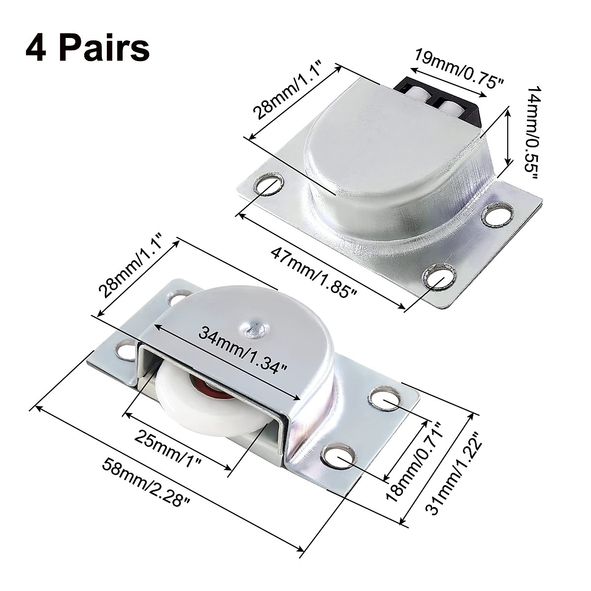 Biaungdo 4 Pairs Sliding Door Pulley, Closet Door Wheels Sliding Door Rollers Wheels Furniture Door Hardware for Cabinet, Wardrobe, Closet