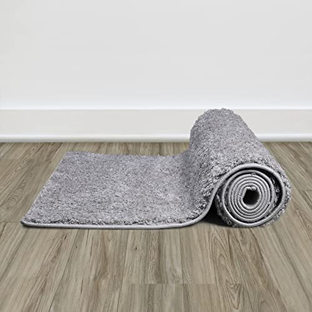 Machine Washable Solid Design Non-Slip Rubberback 2x6 Soft Shag Runner Rug for Hallway, Bedroom, Bathroom, Living Room, Kitchen, 2'2" x 6', Gray