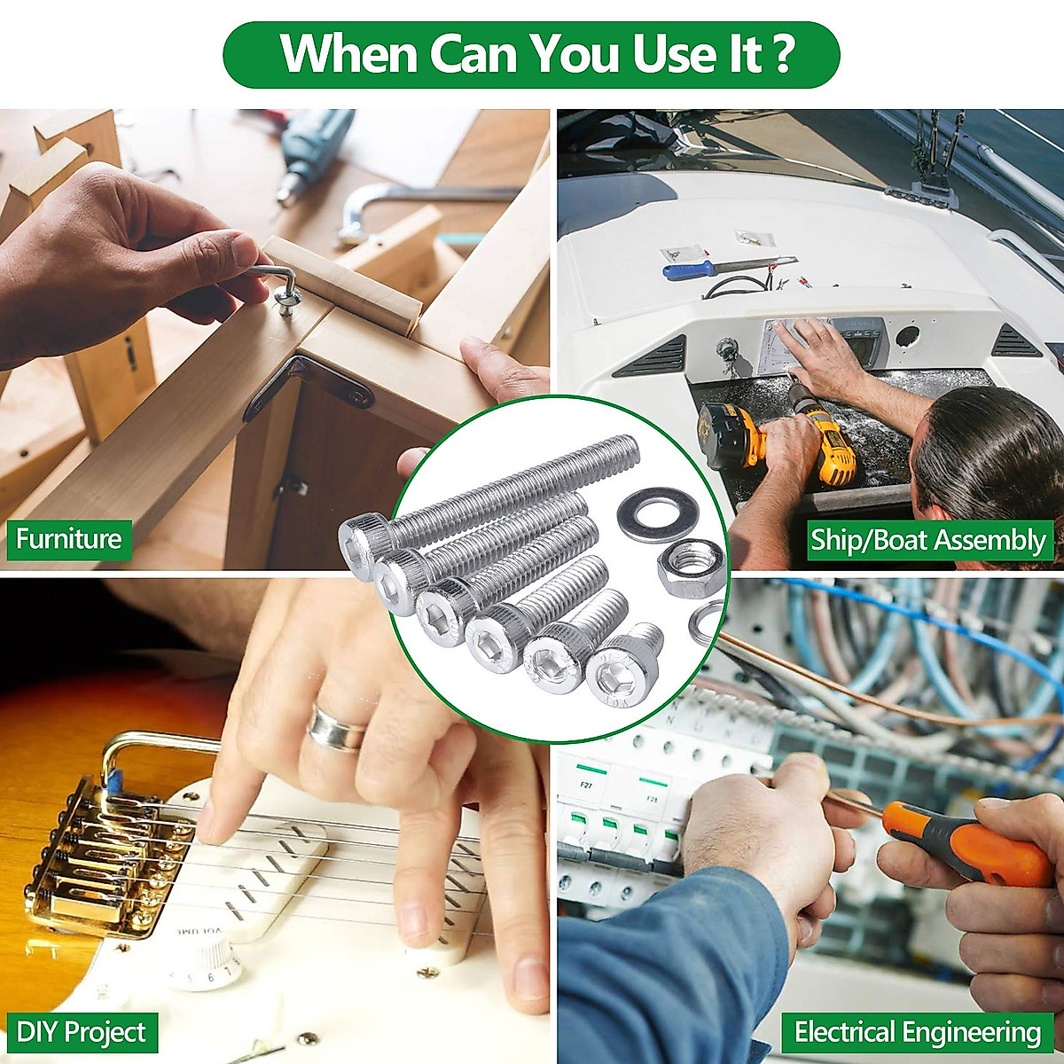 Screws and Nuts, 1440PCS M2 M3 M4 Metric Screw Assortment, 304 Stainless Steel Metric Bolts and Nuts Assortment Kit, Hex Socket Head Cap Flat Lock Washers Bolts Assortment Kit with 3 Wrenches