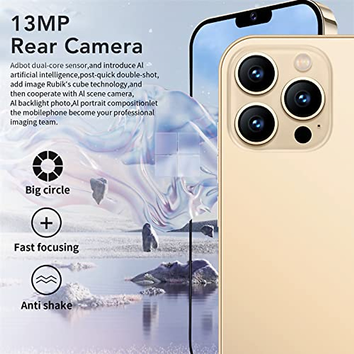 Tangxi 6.5Inch Cell Phone, Quad Core 4G Network WiFi 4GB RAM 64GB ROM 5000mAh Smartphone US Plug 100‑240V (Gold)