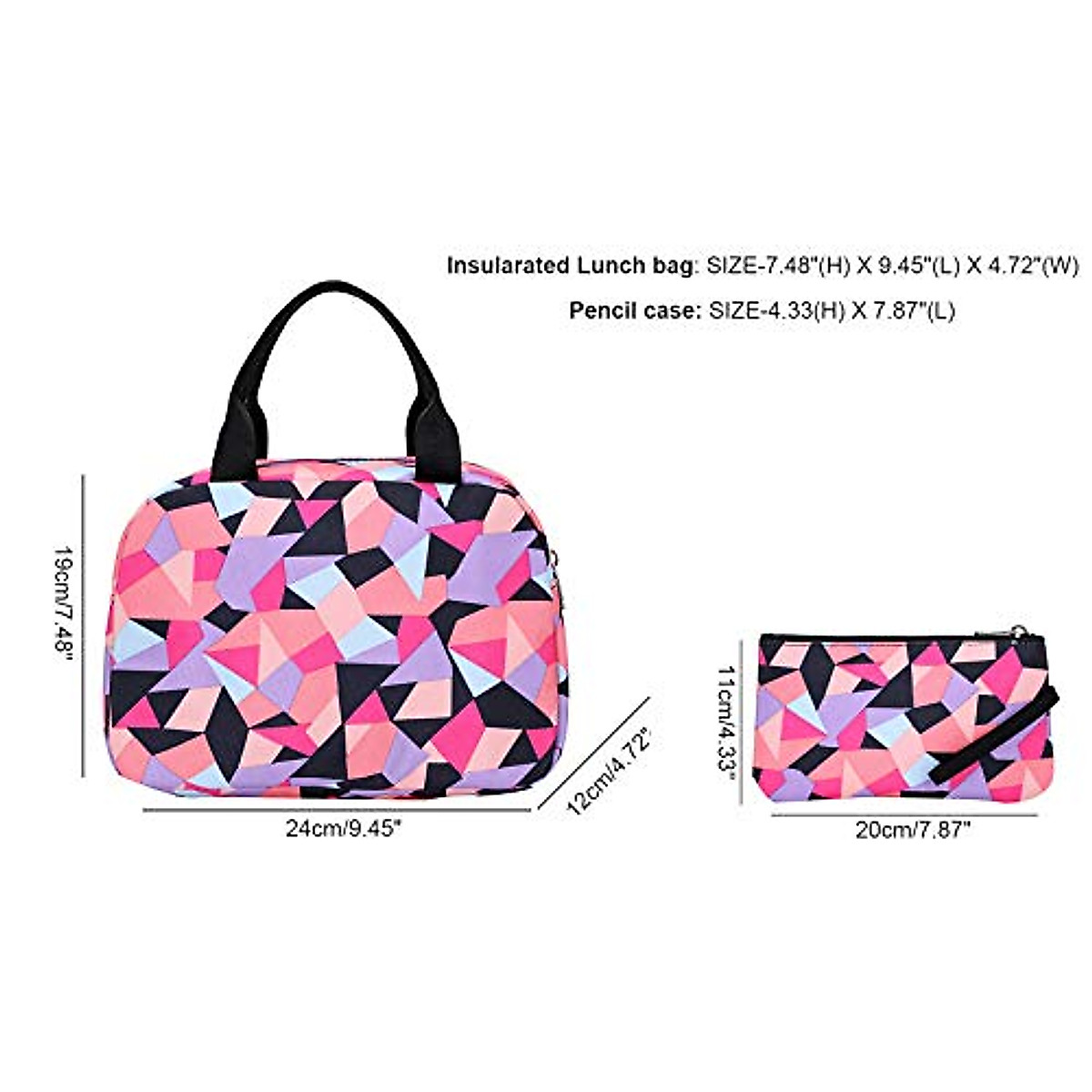 JiaYou Girl Geometric Printed Primary Junior High University School Bag Bookbag 3pcs Backpack Sets(2# Black-3pcs,35 L)