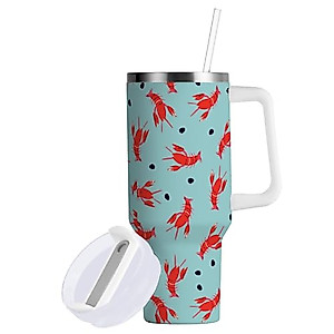 Caikeny Insulated Tumblers with Lid and Straw Brown Red Crayfish 40 oz Reusable Stainless Steel Cup Summer Water Bottle Coffee Travel Tumbler Mug for Women Men