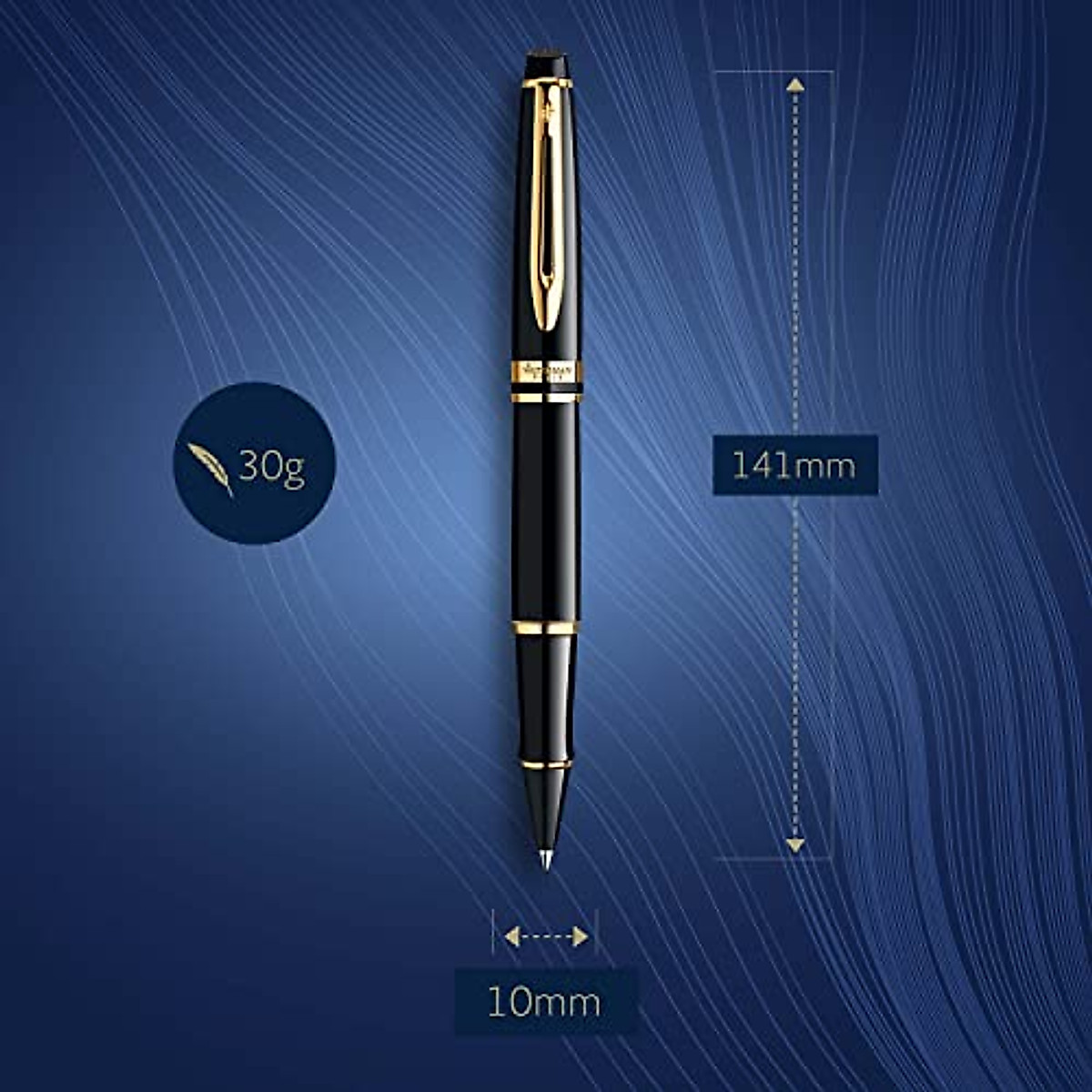 Waterman Expert Rollerball Pen, Gloss Black with 23k Gold Trim, Fine Point with Black Ink Cartridge, Gift Box