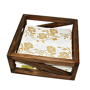 OwlGift Rustic Brown Flat Napkin Holder Solid Wood for Kitchen Table and Countertops, Christmas Napkin Holder Farmhouse Style and Décor for House, Office, Restaurant, Hotel, Café, Bar