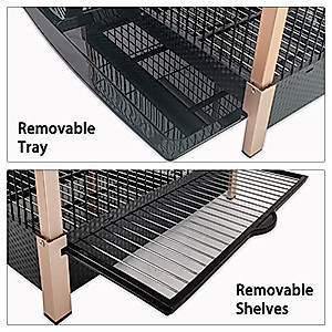 Flat top Bird Travel cage,21 inch Parrot Carrier with Wooden Perch Feeding Cup for Conures Cockatiel Parakeets（Aluminum Frame）