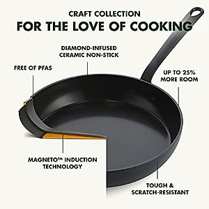 GreenPan Craft Cookware Hard Anodized Healthy Ceramic Nonstick 11” Wok Pan, Cast Stainless Steel Handles, Scratch-Resistant, Induction Safe, Dishwasher and Oven Safe, PFAS-Free, Black