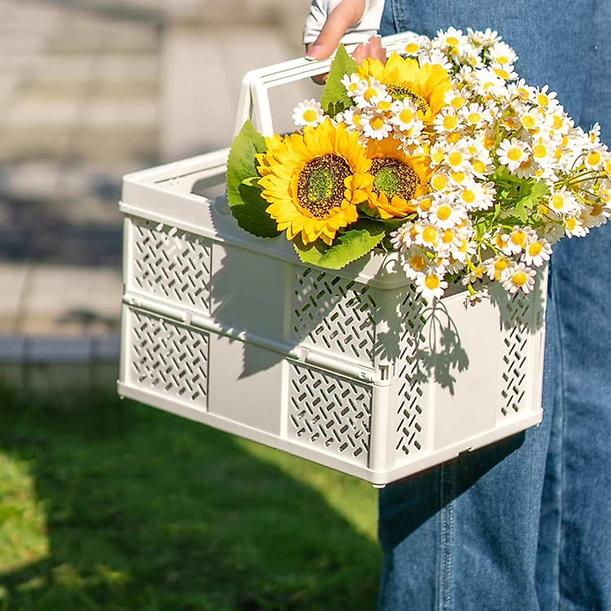 [2-Pack] Plastic Baskets for Shelf Storage Organizing, Durable and Reliable Portable Folding Storage Crate, Ideal for Home Kitchen Classroom and Office Organization, Bathroom Storage-Yellow