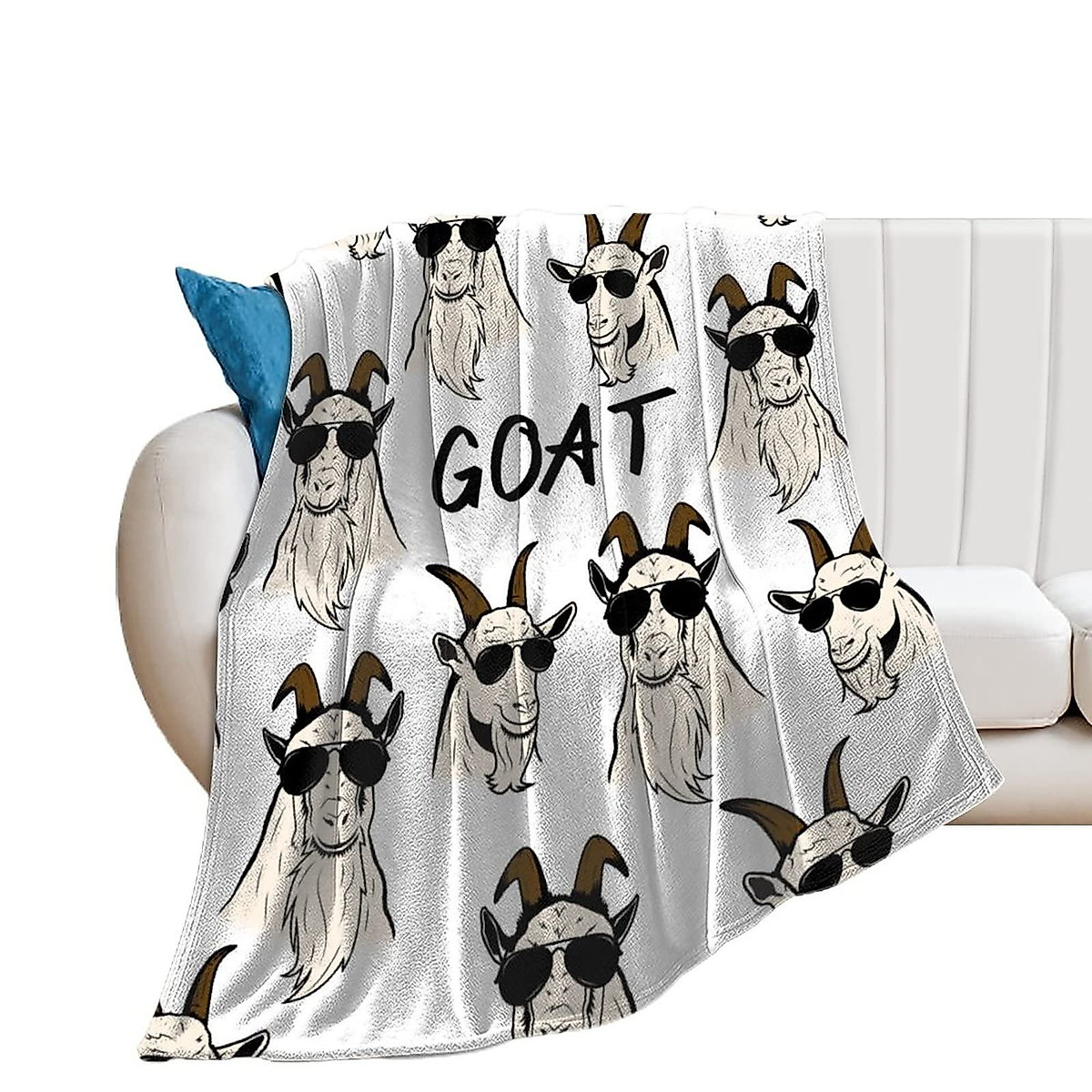 Goat Blanket for Girls - 60x80 Inches Twin Size - Soft Fuzzy Plush Throws Gift - White Funny Throw Blanket for Bed, Couch, Living Room
