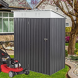 Vongrasig 5 x 3 x 6 FT Outdoor Storage Shed Clearance with Lockable Door Metal Garden Shed Steel Anti-Corrosion Storage House Waterproof Tool Shed for Backyard Patio, Lawn and Garden (Dark Gray)