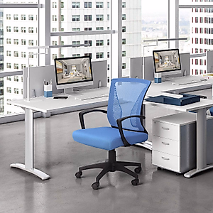 Furmax Office Chair Mid Back Swivel Lumbar Support Desk Chair, Computer Ergonomic Mesh Chair with Armrest (Blue)