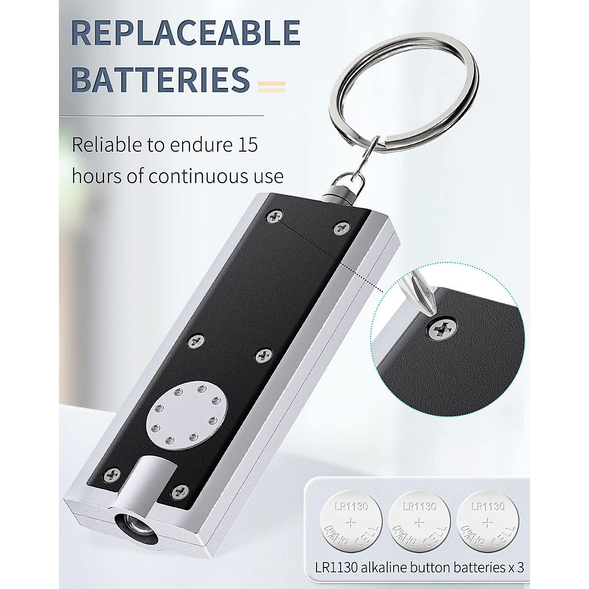 Uniclife 10 Pack Mini LED Keychain Flashlight 12 Lumen Portable Ultra Bright Light Battery Powered Flat Black Torch for EDC Outdoor Camping Hiking and Emergency Lighting (Batteries Included)