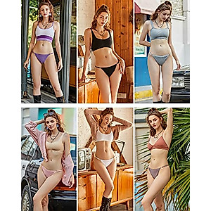 FINETOO Adjustable G String Thongs for Women Cotton Underwear Low Rise T-back Sexy Tangas Lace Trim Breathable 6 Pack S-XL
