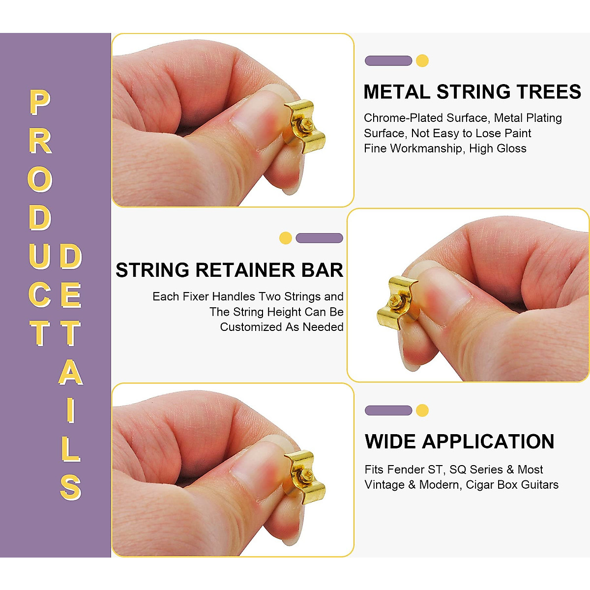 LifCratms 4Pack Guitar String Trees, Gold String Retainer Guides Compatible with Tele Guitar Stratocaster Strat with Mounting Screws