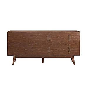 Walker Edison Mid-Century Modern Wood Kitchen Buffet Sideboard Entryway Serving Storage Cabinet Doors-Dining Room Console, 70 Inch, Walnut
