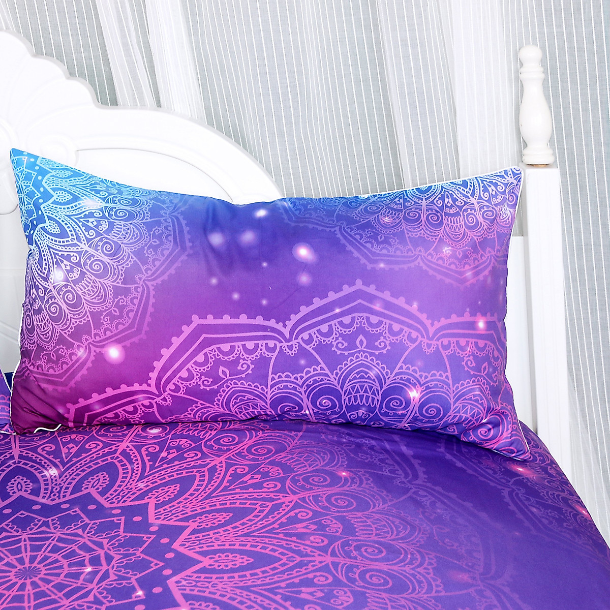 ARIGHTEX Iridescent Pink Purple Blue Mandala Duvet Cover 3 Pcs Boho Bedding Set Girly Duvet Cover (Twin)