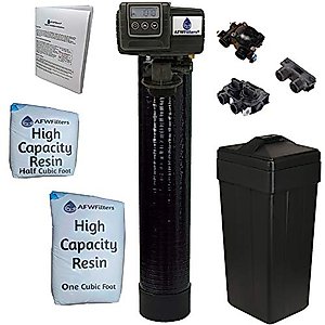 Fleck 5600SXT metered water softener 48,000 grain capacity, complete system, brine tank, bypass 1", loaded tank