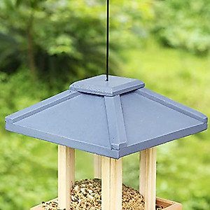 Cedar Alpha Cedar Wooden Gazebo Bird Feeder, Pavillion Style Wild Bird Feeder for Outside, Pavillion Design, Grey Roof UVcoating, 2.6 lbs Capacity.