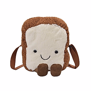 V&E Sliced Bread Plush Purse Messenger Bag Crossbody Shoulder Bags Toast The Best Thing Since Sliced Bread White and Brown