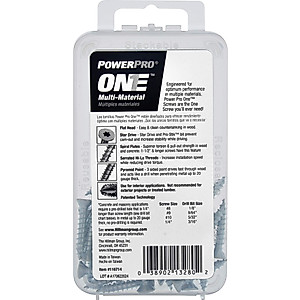 Power Pro Premium One Multi-Material Flat Head Screws, Zinc Plated Steel, Fasten in Wood, Metal, Concrete, Drywall and Plastic, Silver, #8 x 1 inch, Box of 35 Screws
