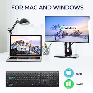 iClever USB C Wireless Keyboard, 2.4G Silent Ultra Slim Full Size Wireless Keyboard with Numeric Keypad for Mac, Windows, Computer, PC, Laptop, Desktop, Rechargeable Battery, Black