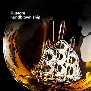flybold Whiskey Decanter Whiskey Globe Decanter and Glass Set Antique Handblown Ship Decanter Certified Safe Gifts for men Scotch Bourbon Wine Rum Tequila Decanter 28oz 850ml