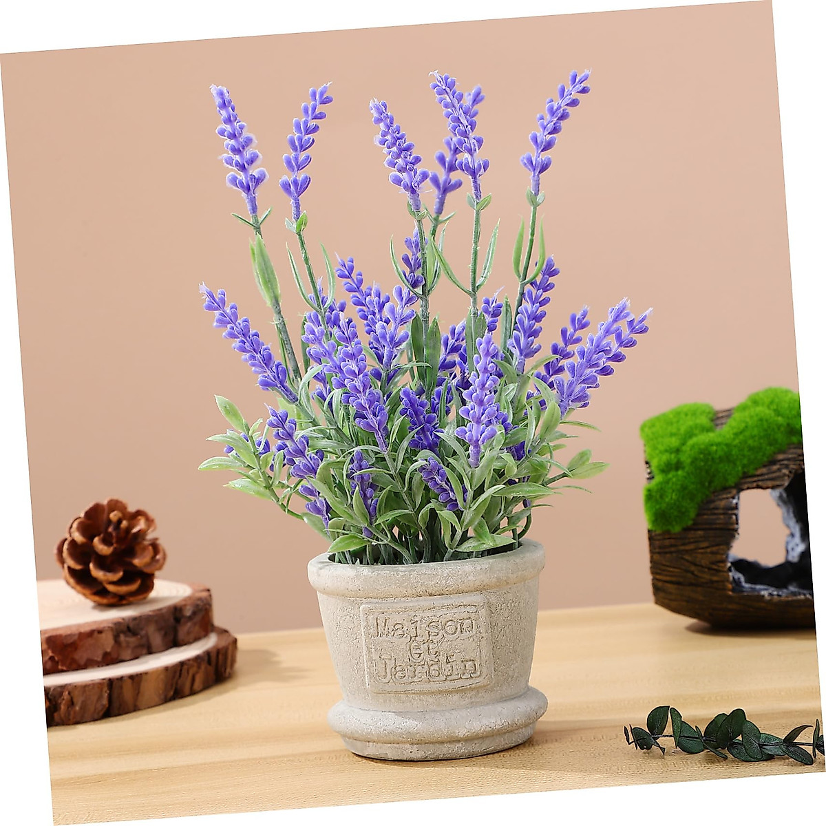 Artificial Flowers Plastic Lavender Arrangements in Pots for Decor 8.7 x 3.1Inch (Purple)