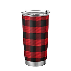 Yasala Tumbler Tartan Checker Plaid Red Black Insulated Office Coffee Cup Back to School Beverage Container Travel Mug with Straw and Lid Double Wall Stainless Steel 20oz
